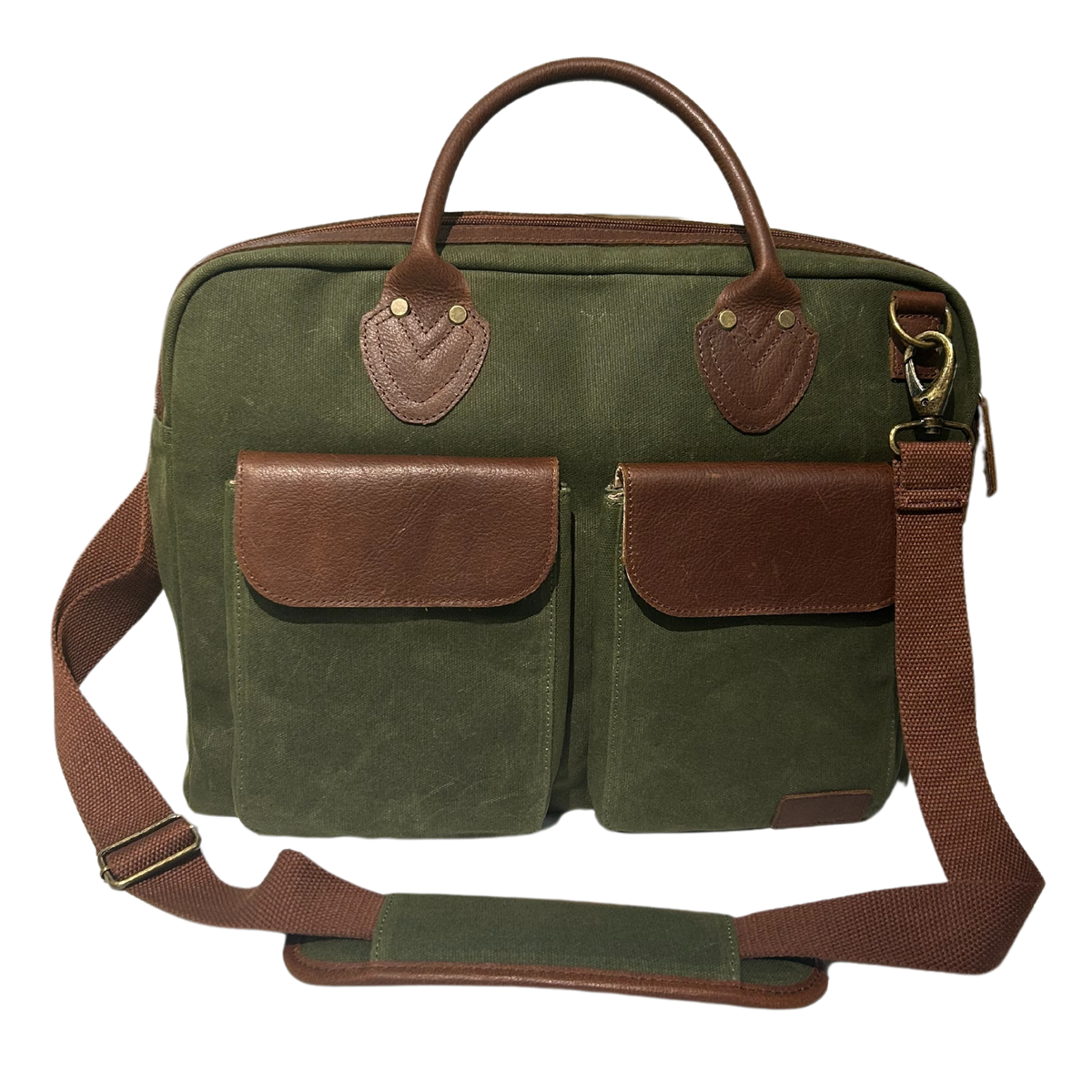 Maxwell Waxed Canvas Briefcase with Top Zipper — leathersilkmore.com