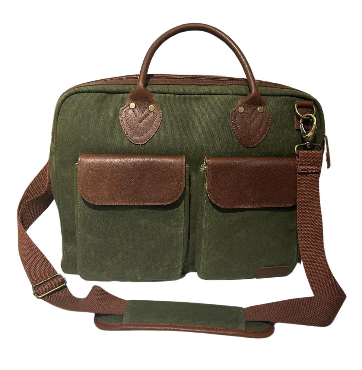 Maxwell Waxed Canvas Briefcase with Top Zipper — leathersilkmore.com