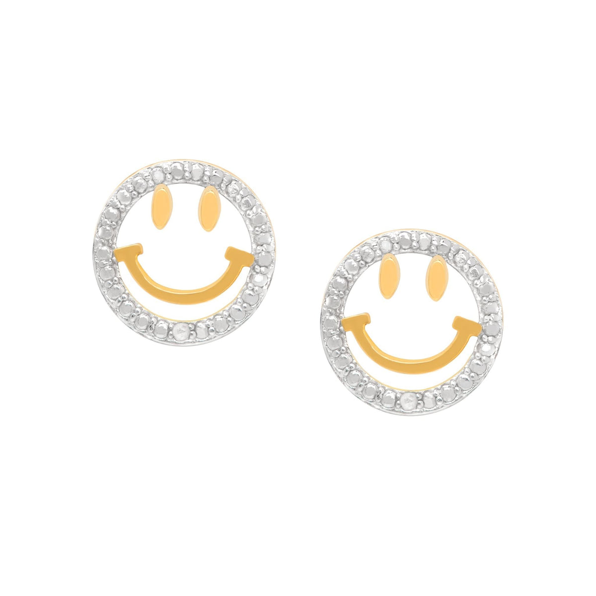Diamond Accent Smiley Face Earring in 14k Gold Plate — leathersilkmore.com