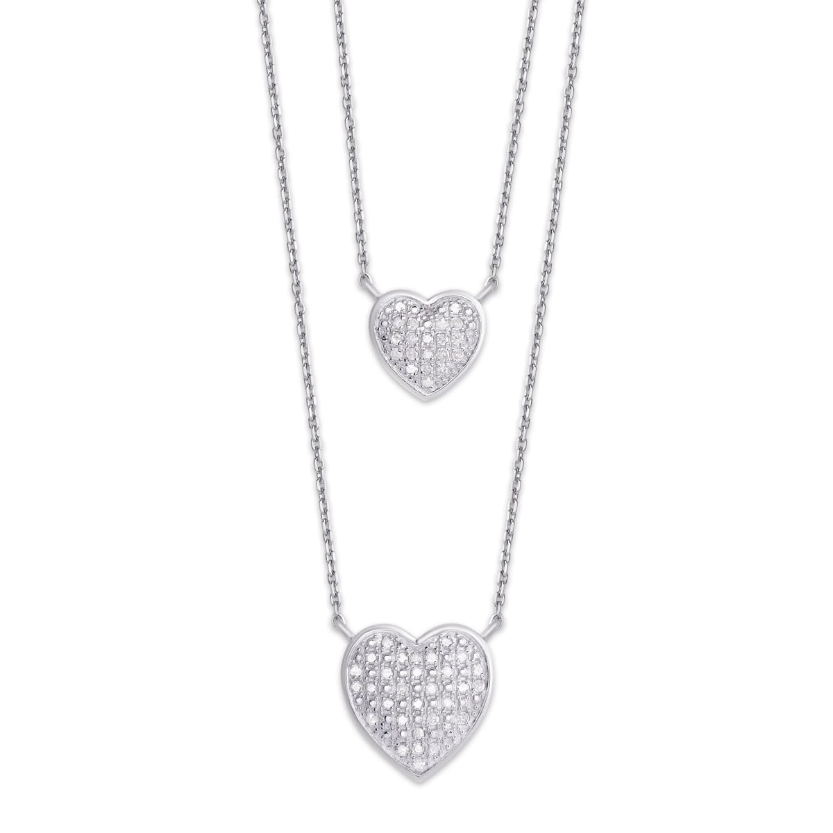 Sterling Silver 1/4 Ct Diamond Double Heart Two Tier Necklace ...