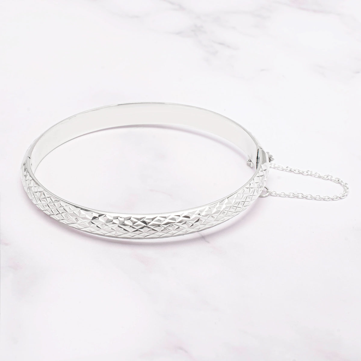 Sterling Silver Crystal-Cut Bangle Bracelet — leathersilkmore.com